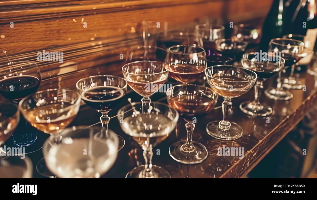 Elegant bar scene featuring assorted alcoholic beverages at a formal ...