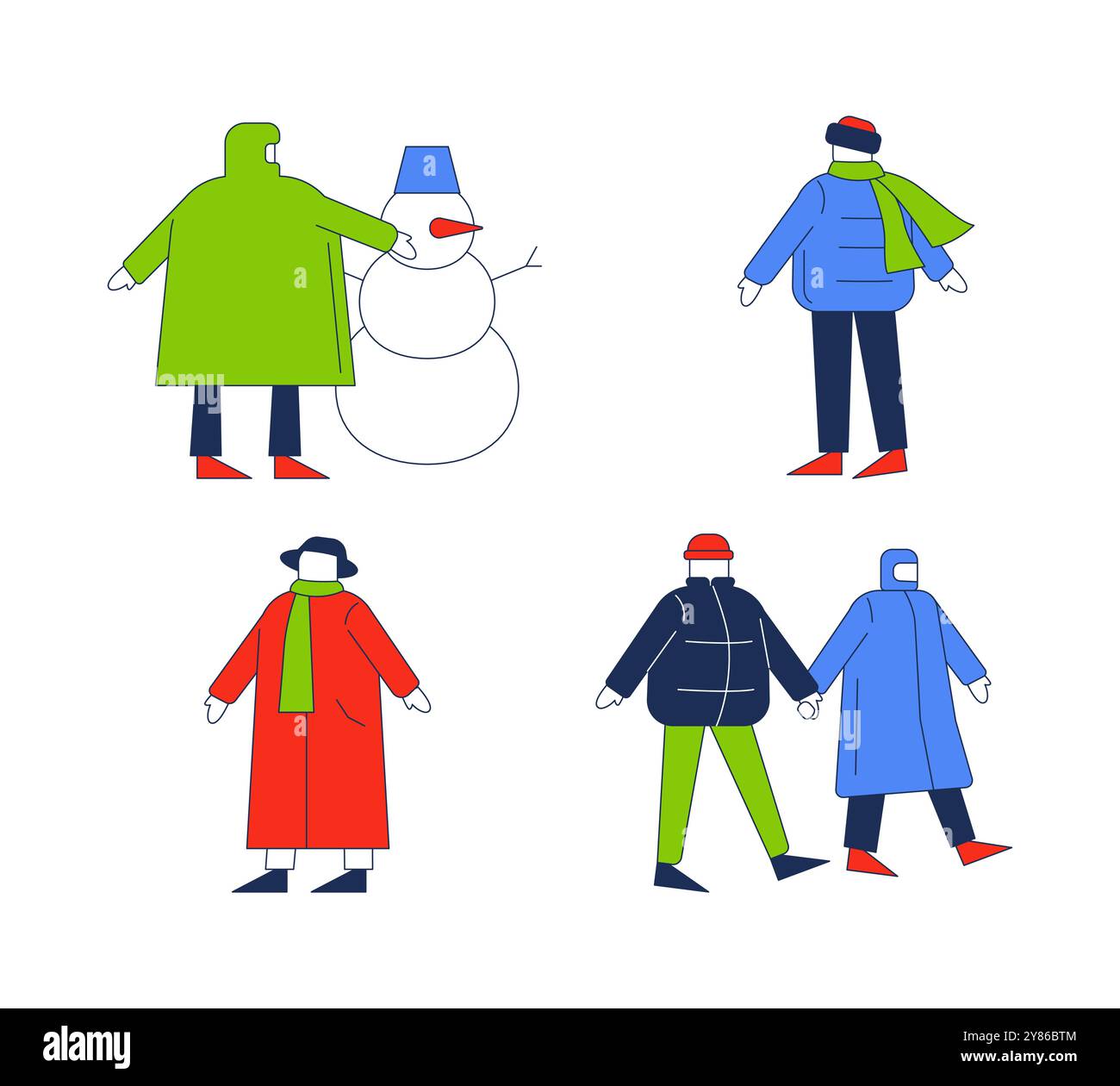 Dummy dolls outerwear winter outdoors 2D cartoon characters set Stock ...