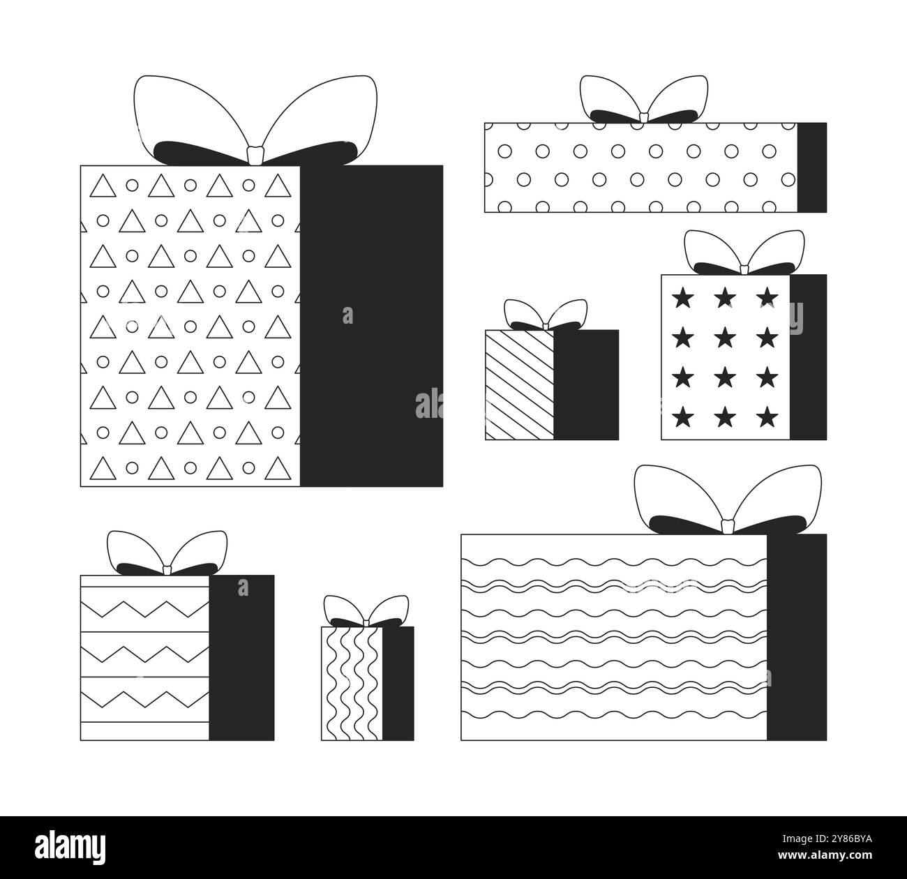 Wrapped gifts bows black and white 2D line objects set Stock Vector ...