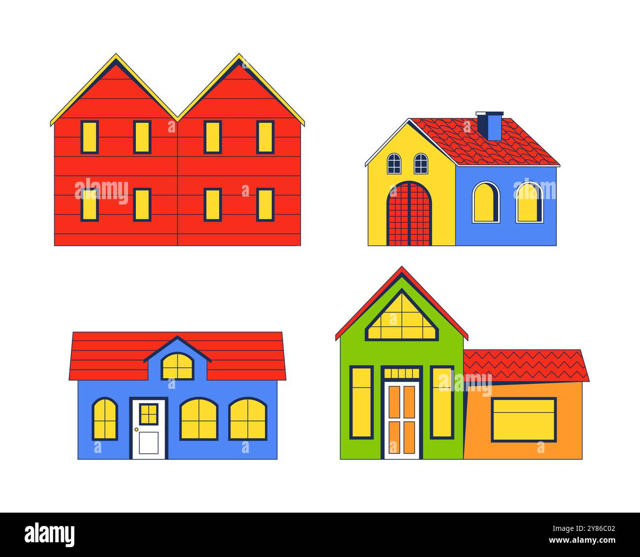 Suburban houses 2D cartoon objects set Stock Vector Image & Art - Alamy