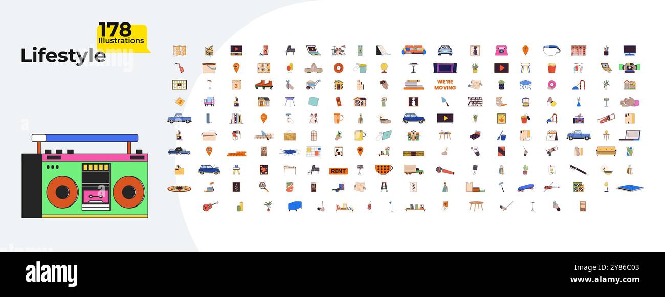Lifestyle objects cartoon flat illustrations mega bundle Stock Vector ...