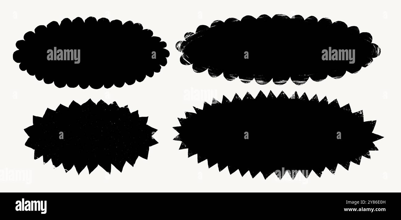 Oval shapes with zigzag torn edges. Grunge style black round frames ...