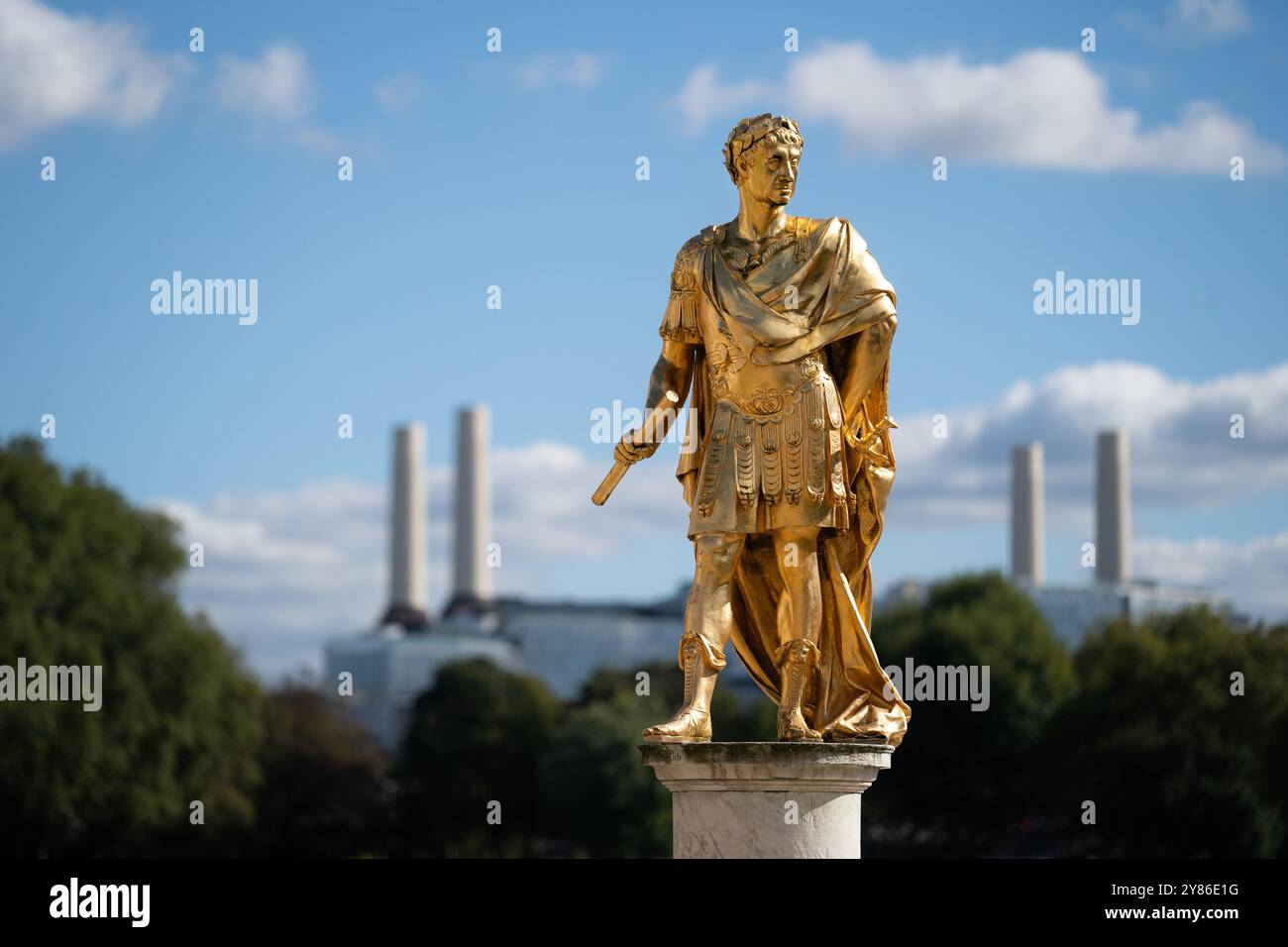 Gilded bronze statue of King Charles II in the attire of a Roman ...