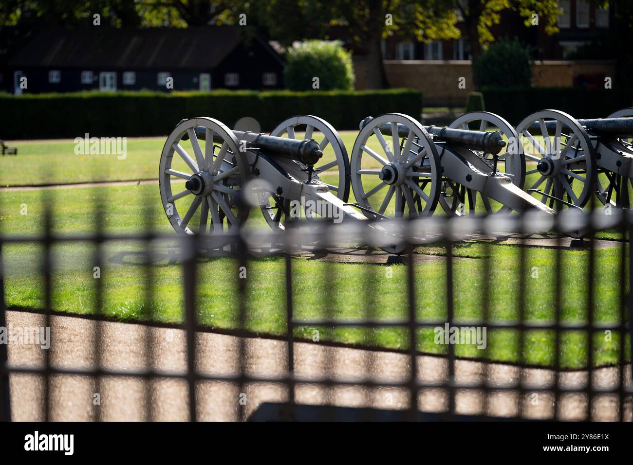Captured French cannons and howitzers from the Battle of Waterloo on ...
