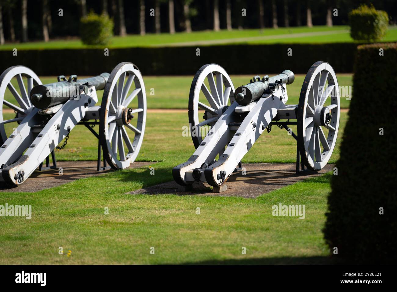 Captured French cannons and howitzers from the Battle of Waterloo on ...