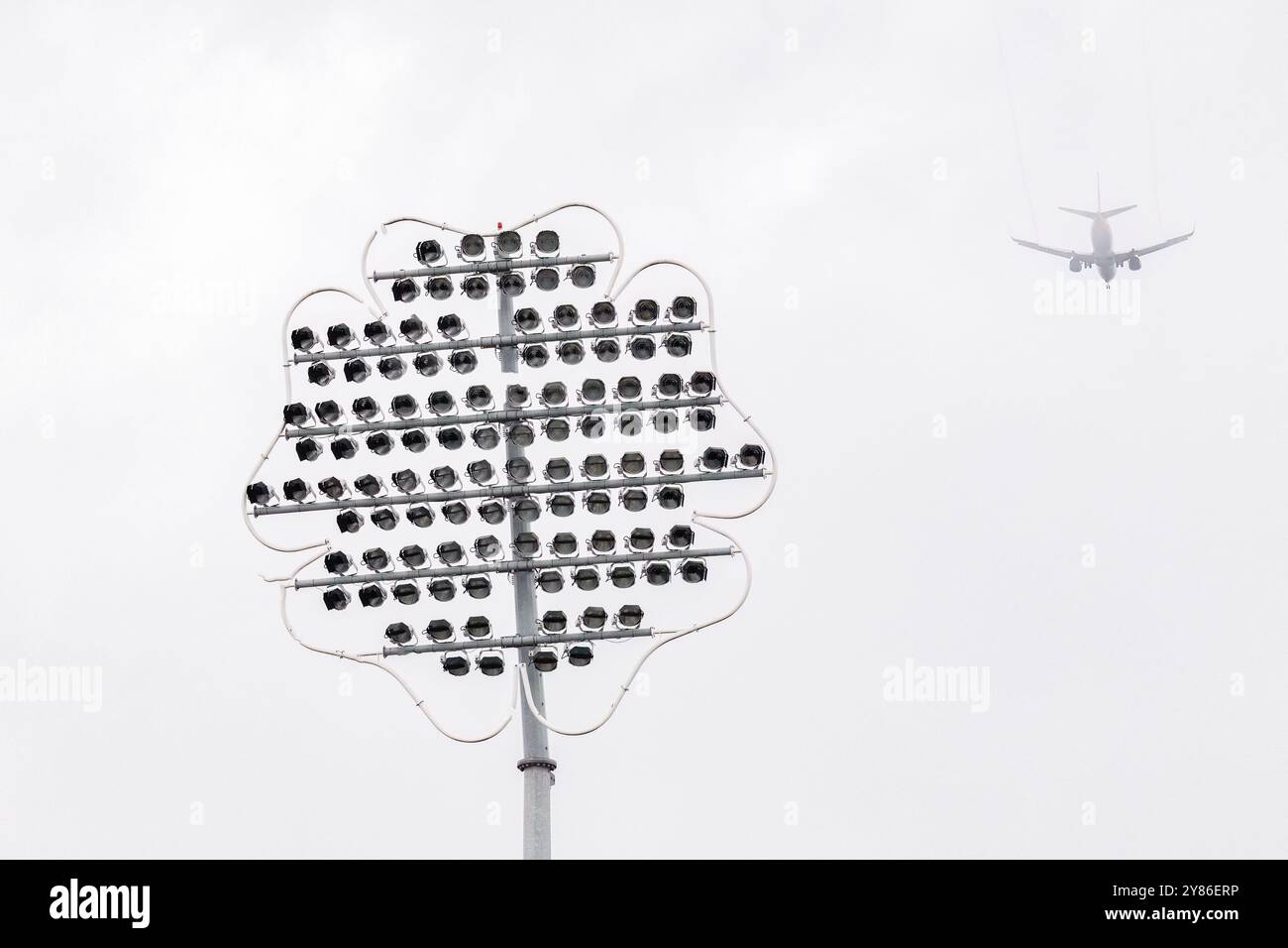 An Easy Jet plane descends into Leeds Bradford Airport, flying low over ...