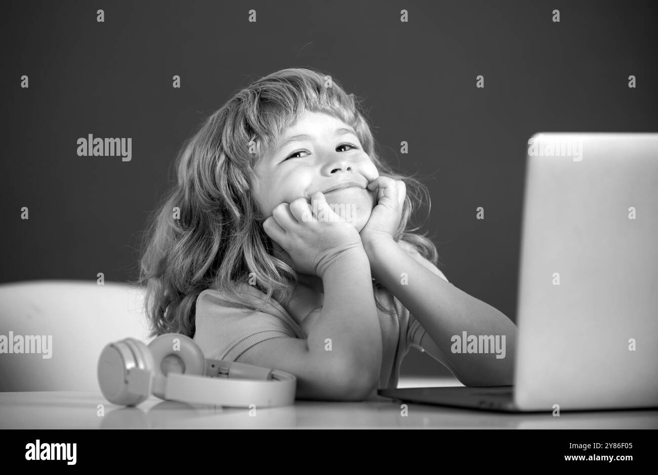 School boy dreaming on lesson in class at school. Education and ...