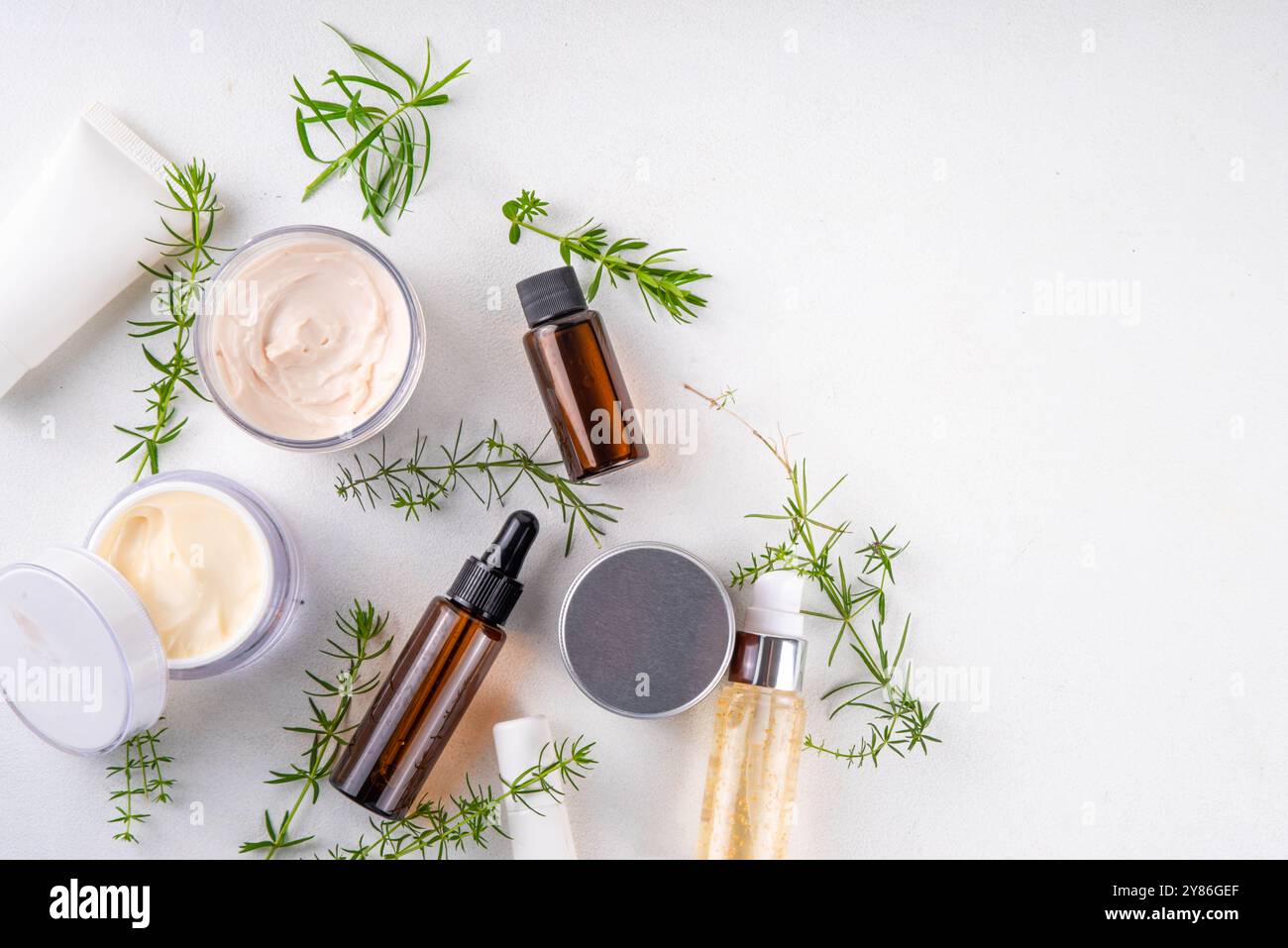 Clean beauty, eco organic natural cosmetics. Set of various cream ...