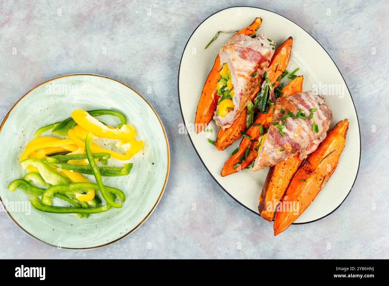 Roasted Pork Shoulder and Sweet Potatoes. German Dinner. Flat Lay Stock ...