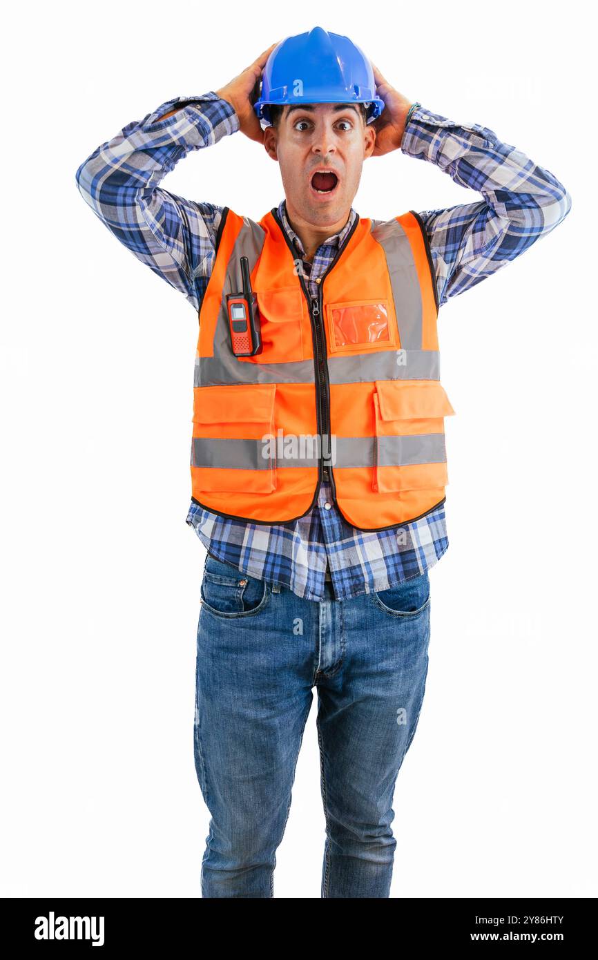 Surprised man in construction Cut Out Stock Images & Pictures - Alamy