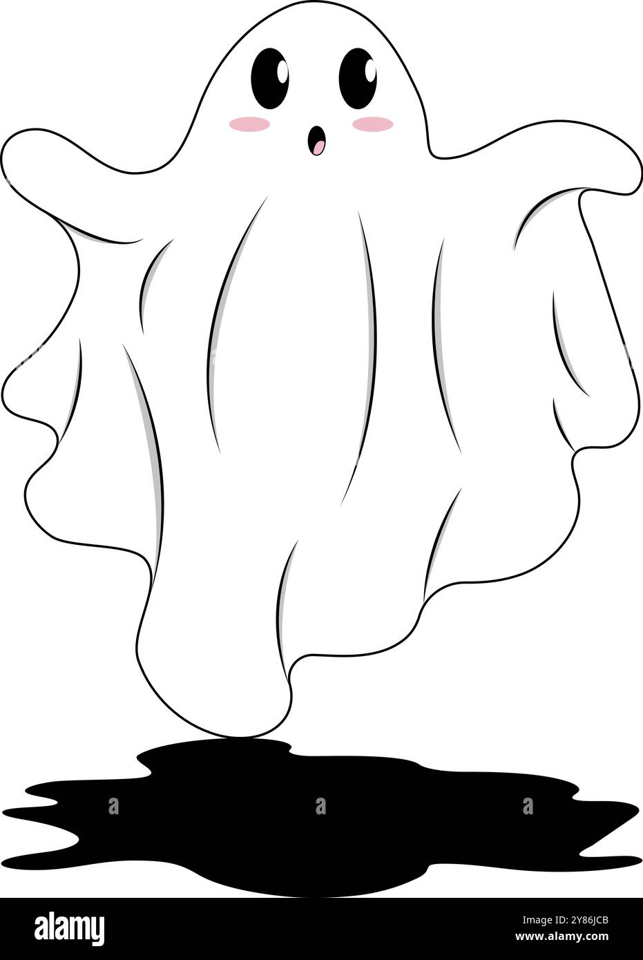 White ghost with large eyes and black shadow suitable for Halloween ...