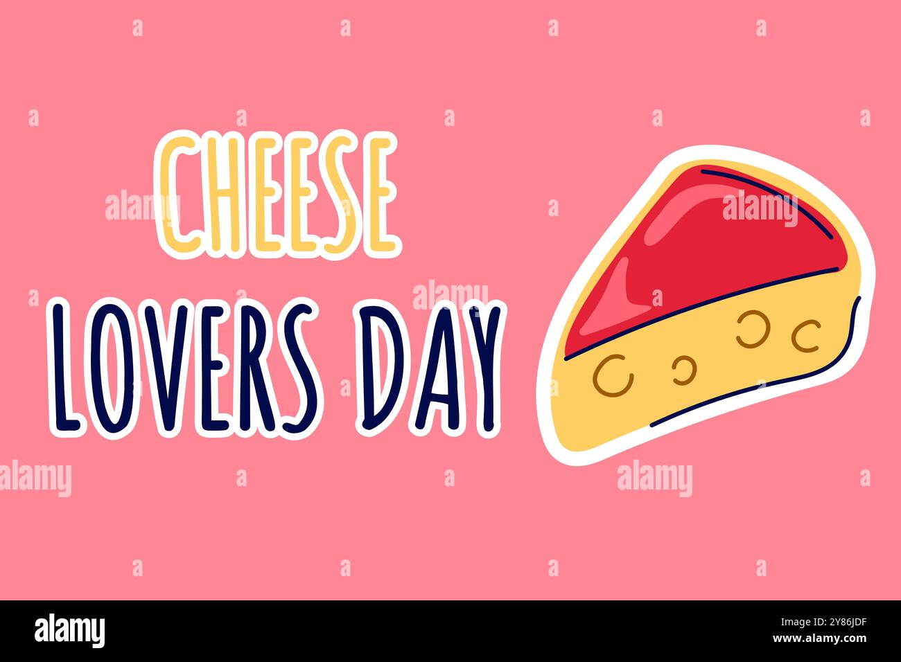 Celebrating banner Cheese Lovers Day with a cute cheese slice on a pink ...