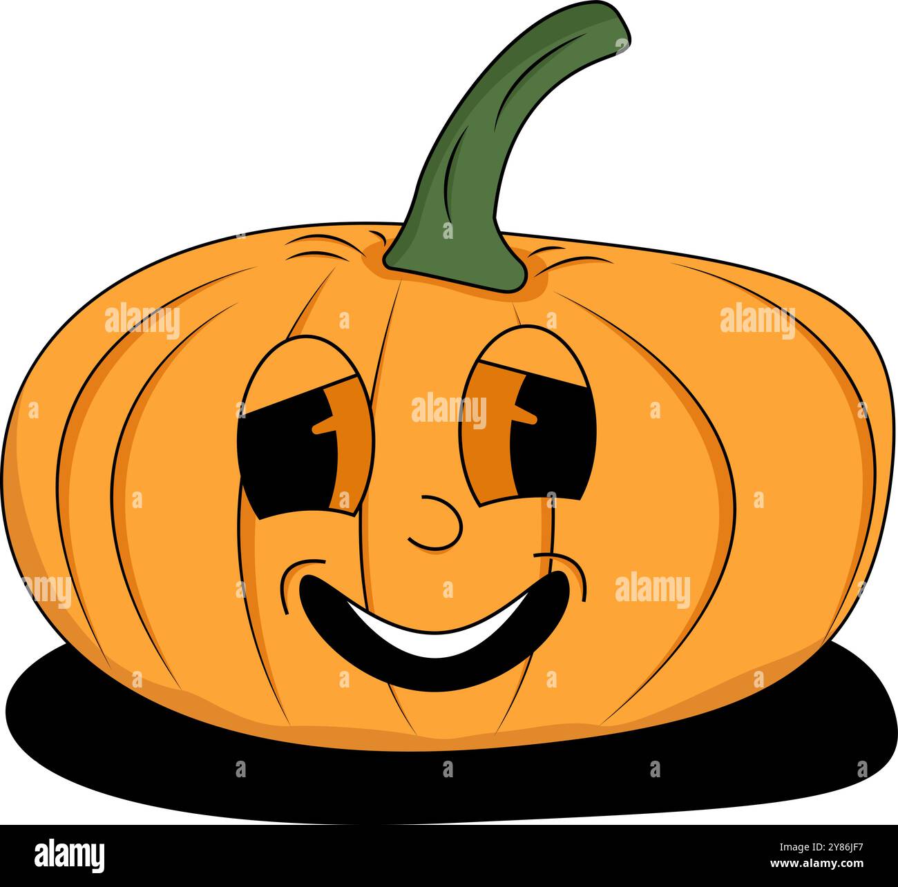 Smiling orange pumpkin with green stem and black eyes, perfect for ...