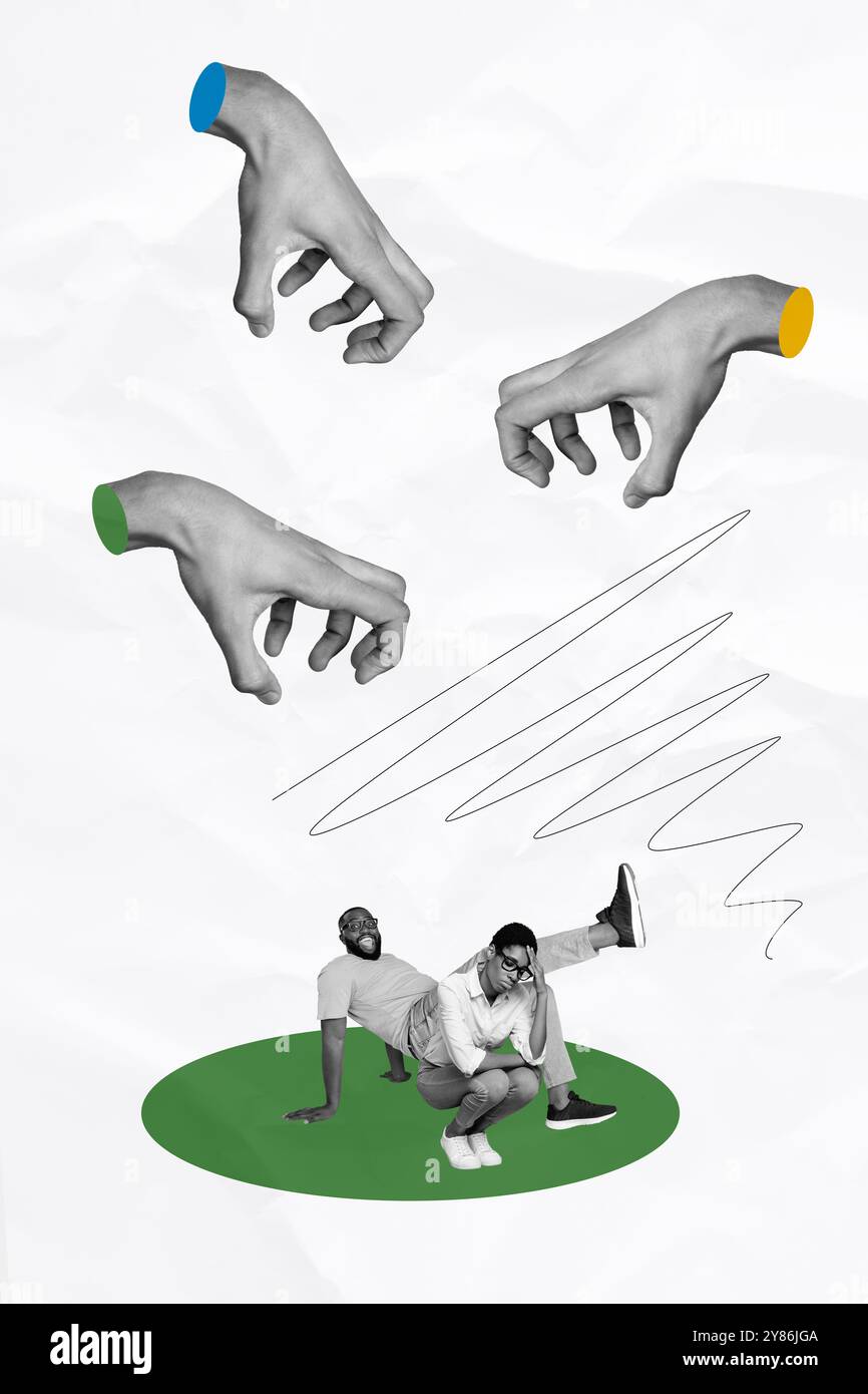 Collage artwork image of stressed people under boss domination and ...