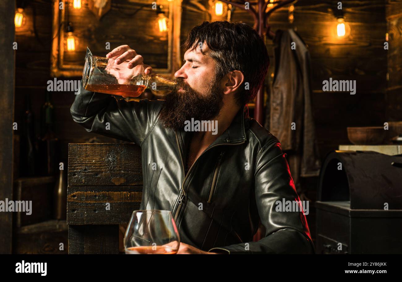 Alcoholic drinking alcohol. Depressed and hopeless people after drunk ...