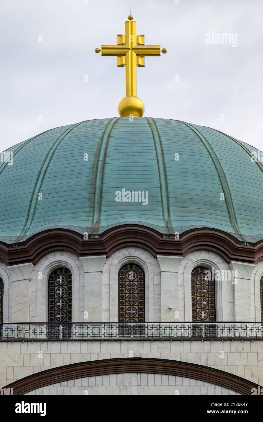 Dome of Saint Sava church with huge golden cross, one of the biggest ...