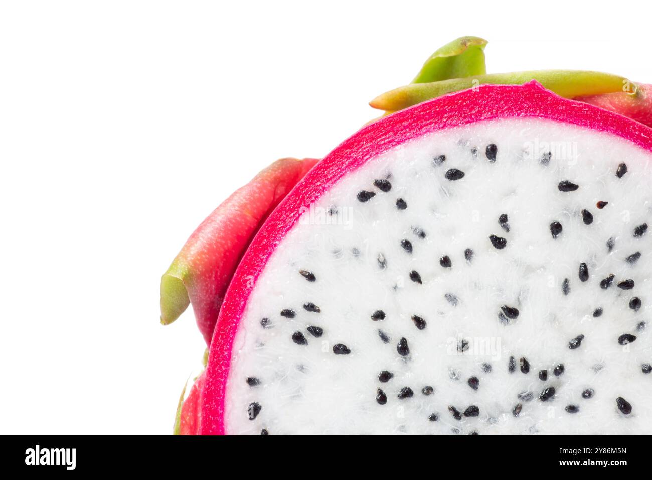 close up of cut of ripe dragon fruit against white background Stock ...