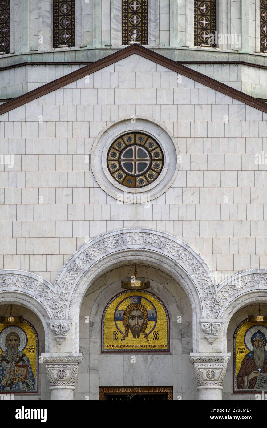 Facade details on Saint Sava church, one of the biggest Orthodox ...