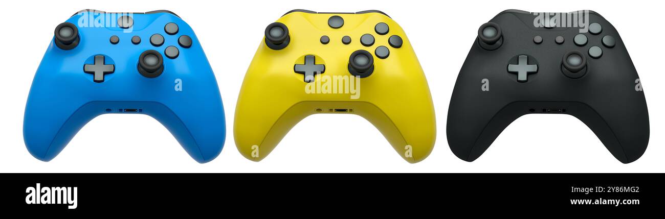 Collection of gaming controllers with different colors and designs for ...