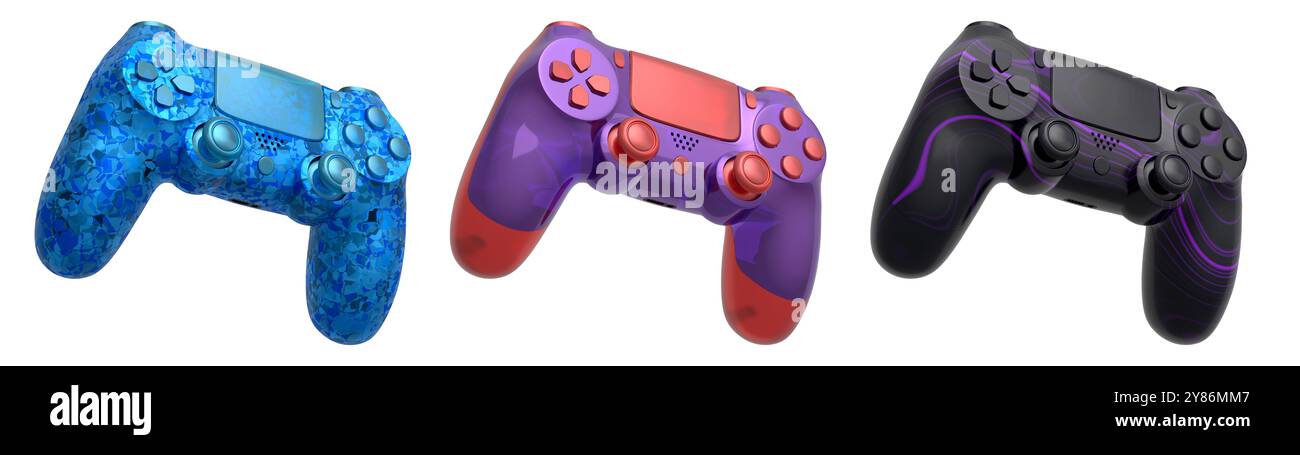 Collection of gaming controllers with different colors and designs for ...
