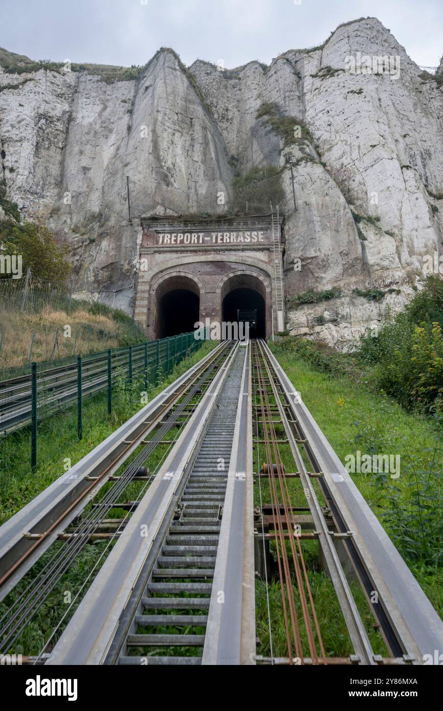 Le Treport, France - 09 16 2024: View of the funicular rails and the ...