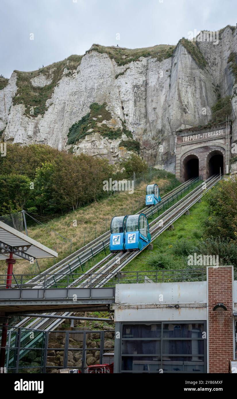 Le Treport, France - 09 16 2024: View of the funicular rails and the ...
