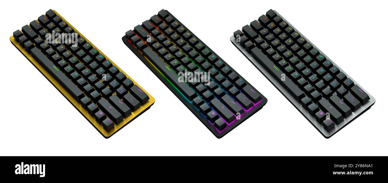 Collection of mechanical keyboards isolated on white background with ...