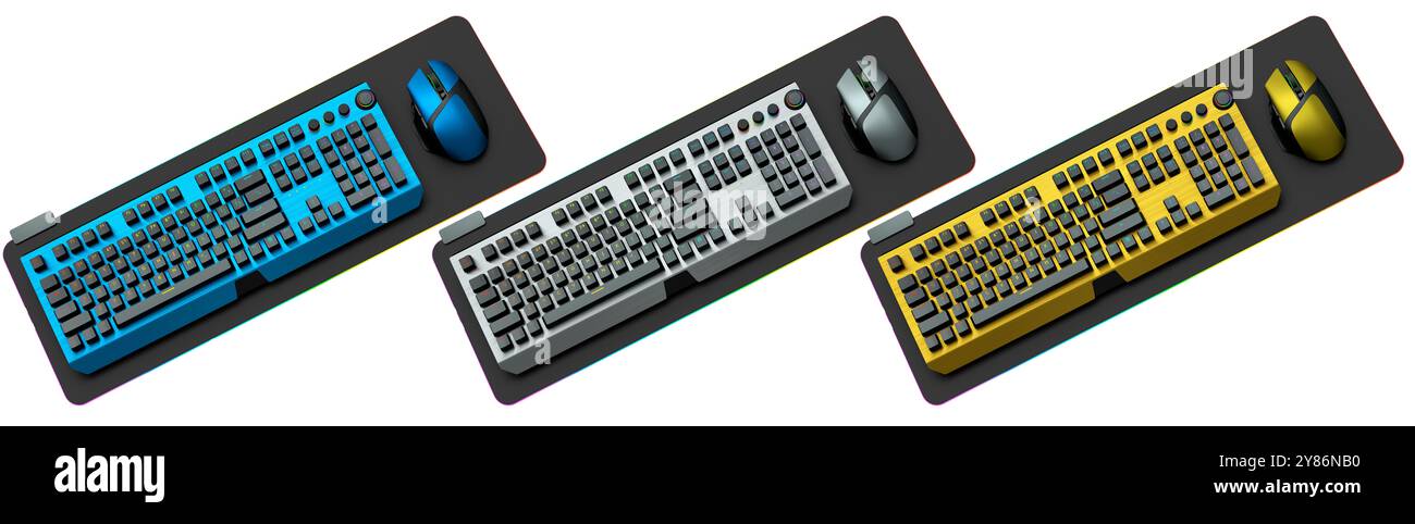 Collection of mechanical keyboards and mouse isolated on white ...