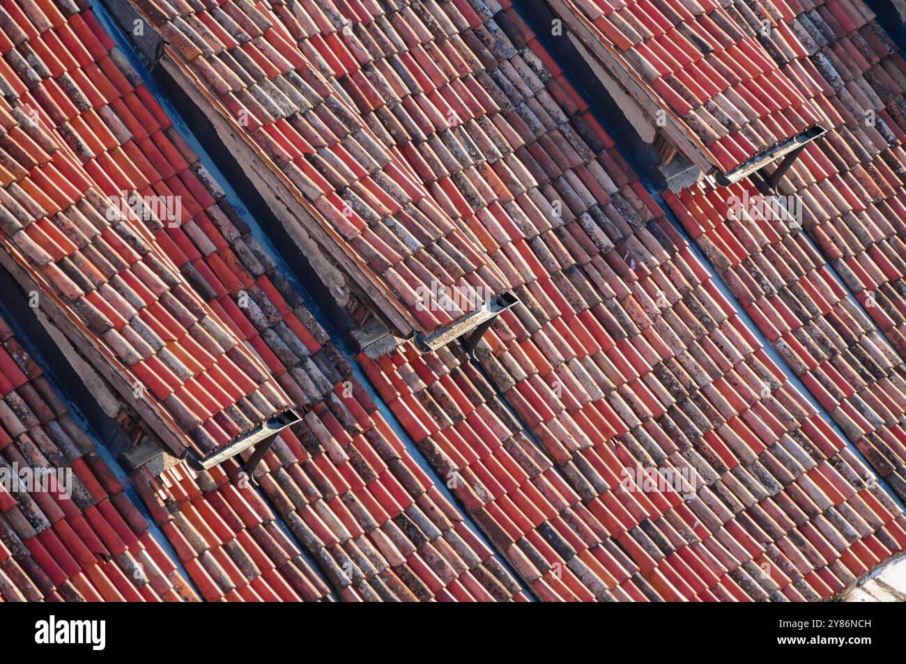 Traditional terracotta roof tiles with intricate red and orange ...