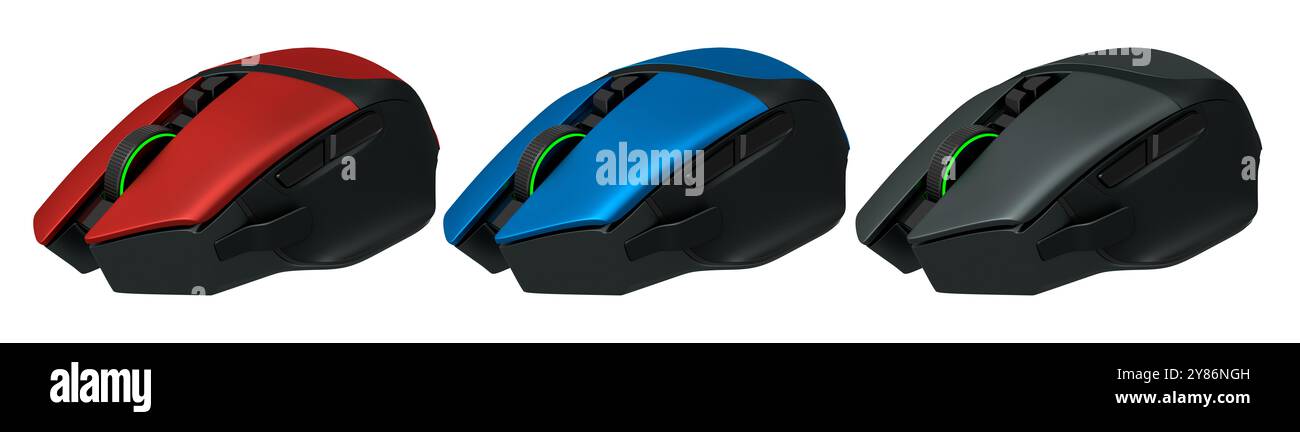 Set of wireless gaming computer mouse isolated on white background with ...