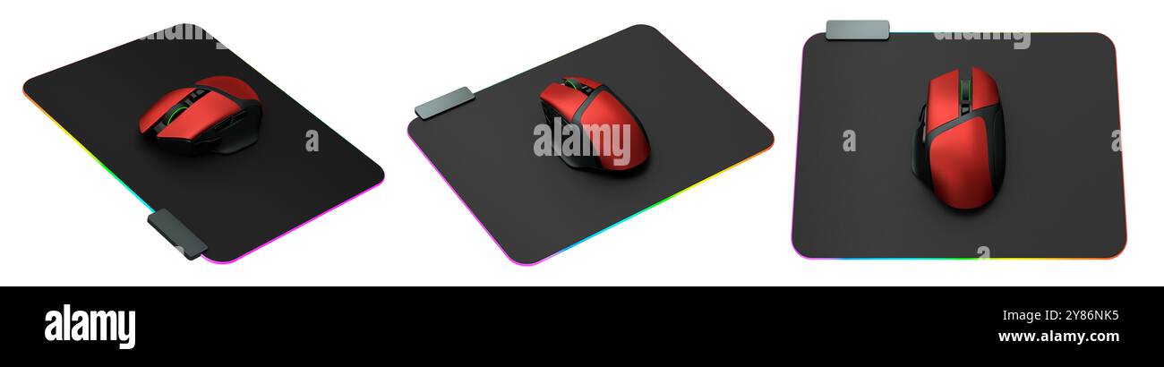 Set of wireless gaming computer mouse on pad isolated on white ...
