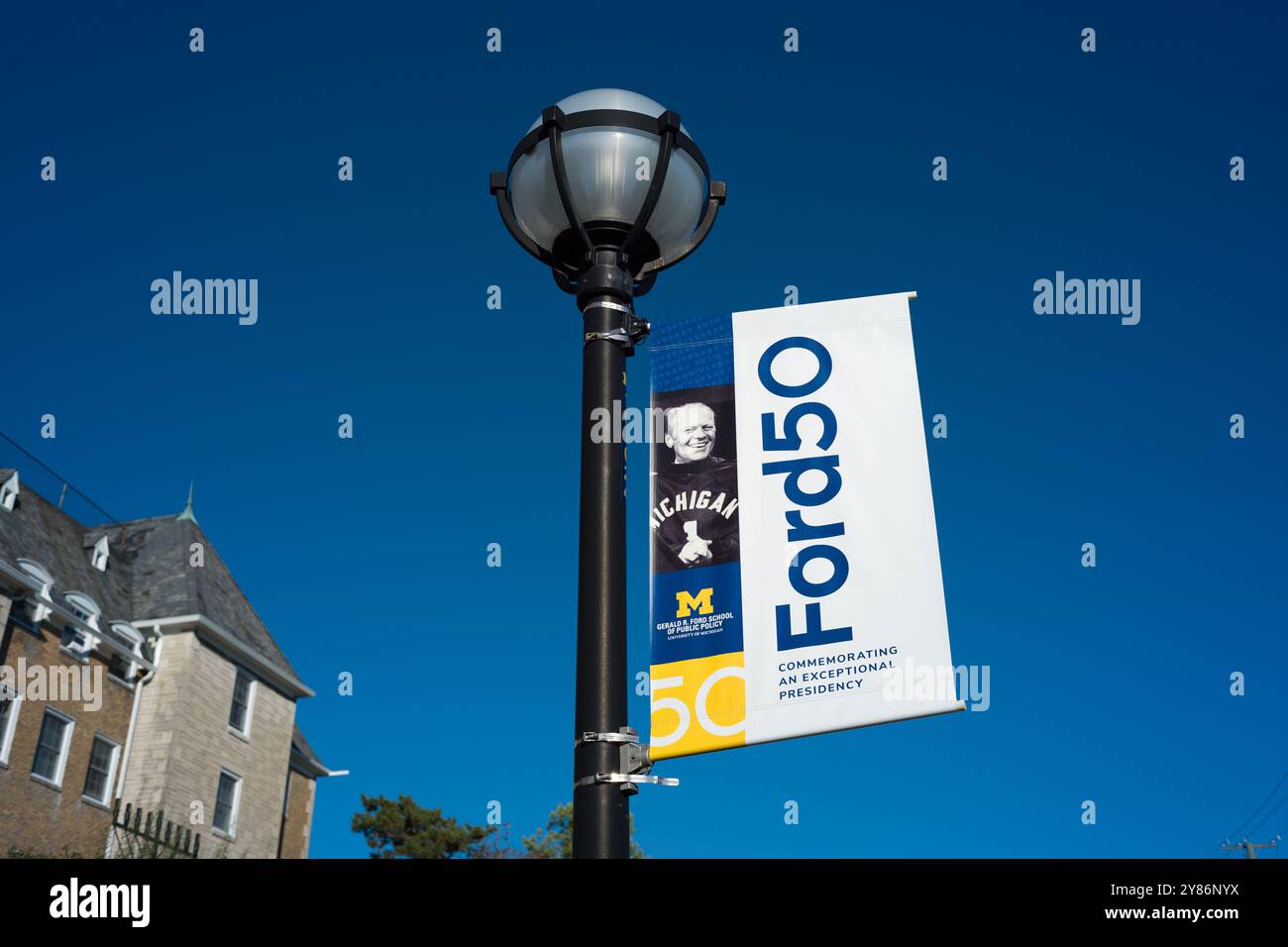 A banner commemorating the 50th anniversary of Gerald Ford's ...
