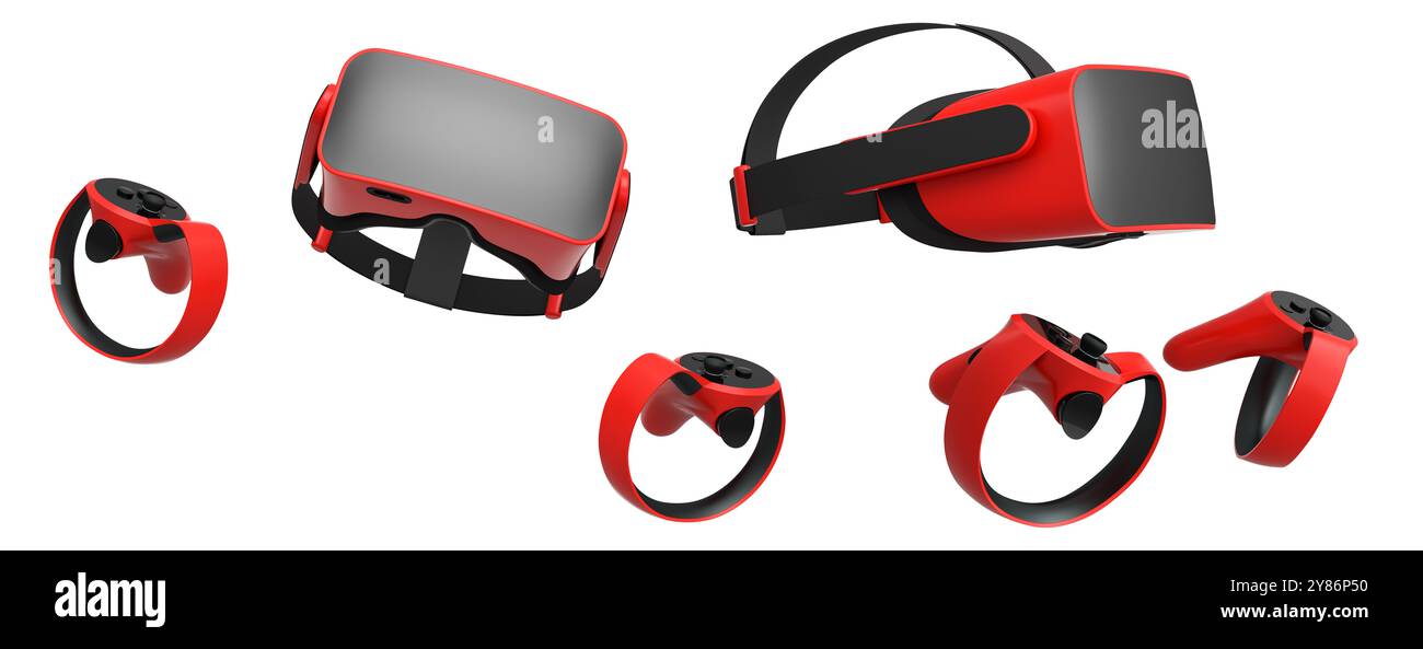 Virtual reality glasses and headset with controllers isolated on white ...