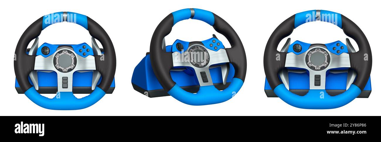 Set of racing game steering wheels isolated on white background with ...