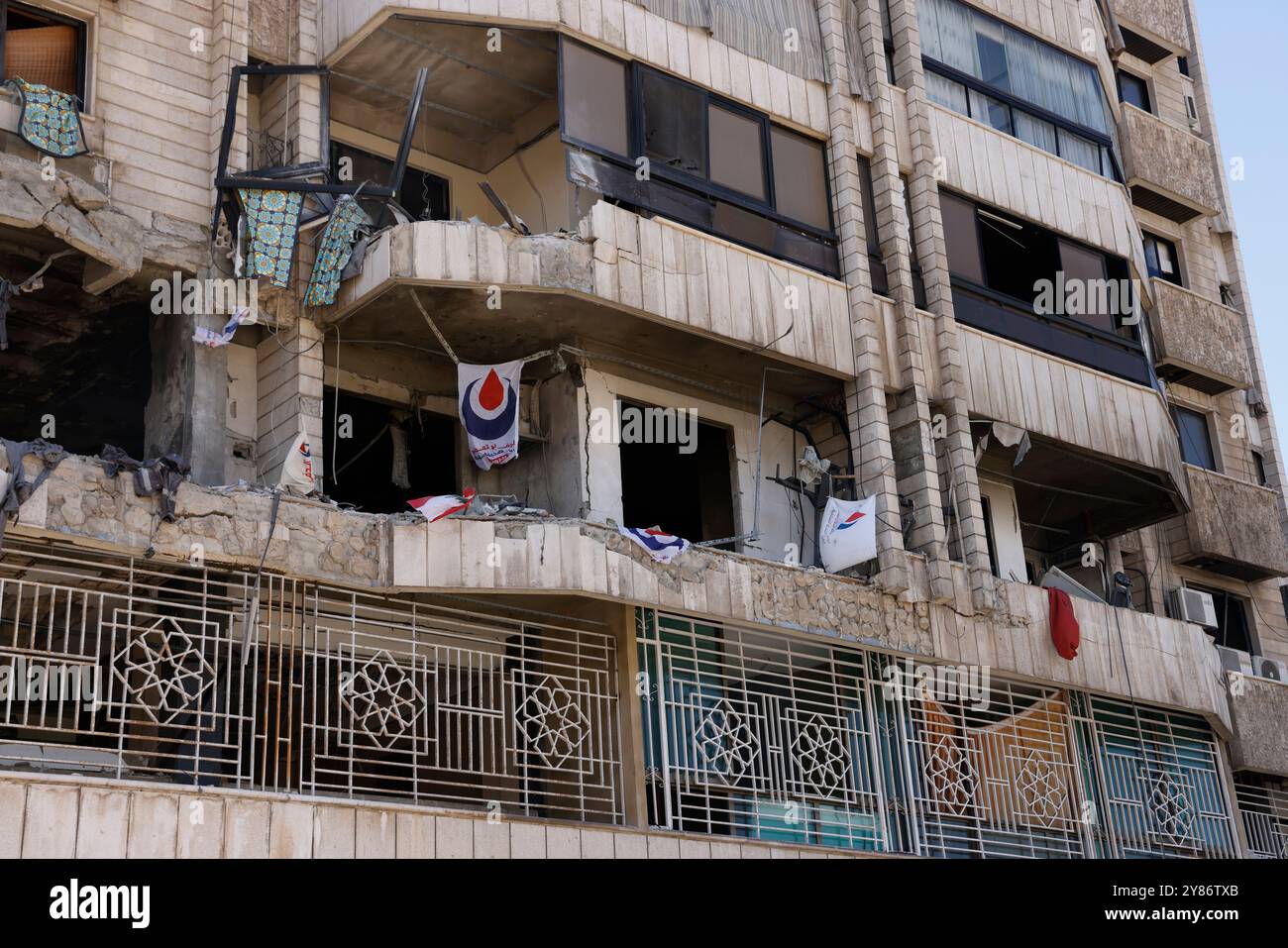 Bachoura, Lebanon. 03rd Oct, 2024. Le bâtiment de la Défense civile ...