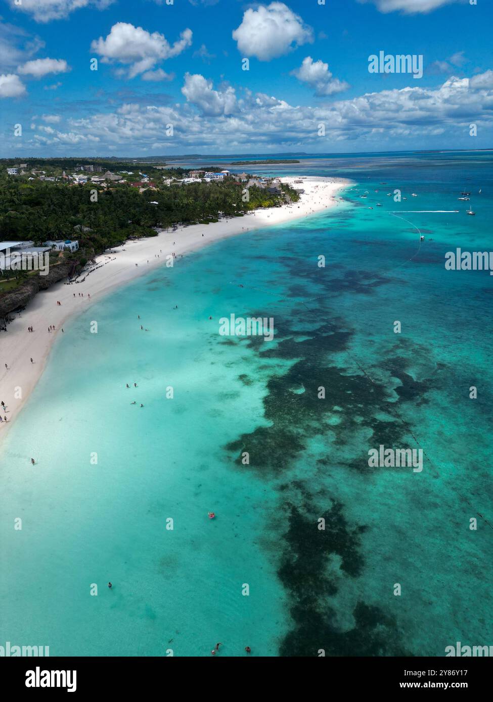 Aerial View of Nungwi Beach with Turquoise Waters and White Sand in ...