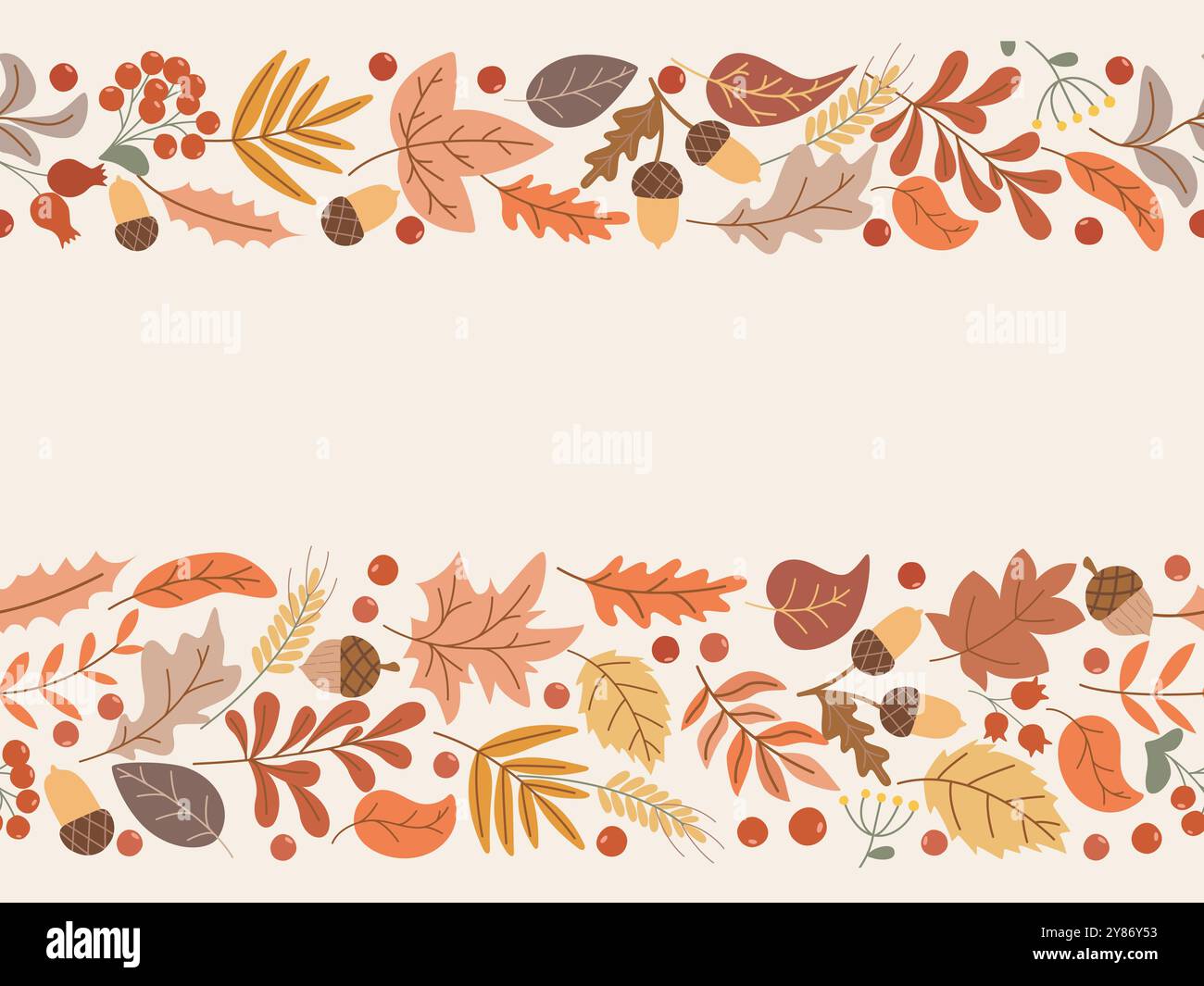 Autumn seamless border of falling leaves, acorns and berries ...