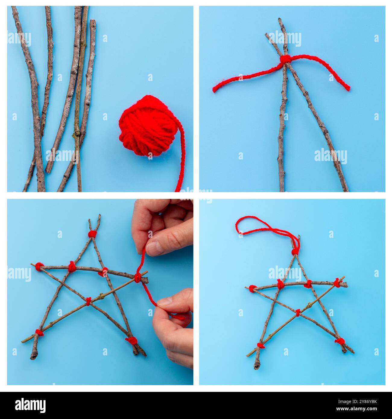 Step-by-step tutorial on making star-shaped ornament from sticks and ...
