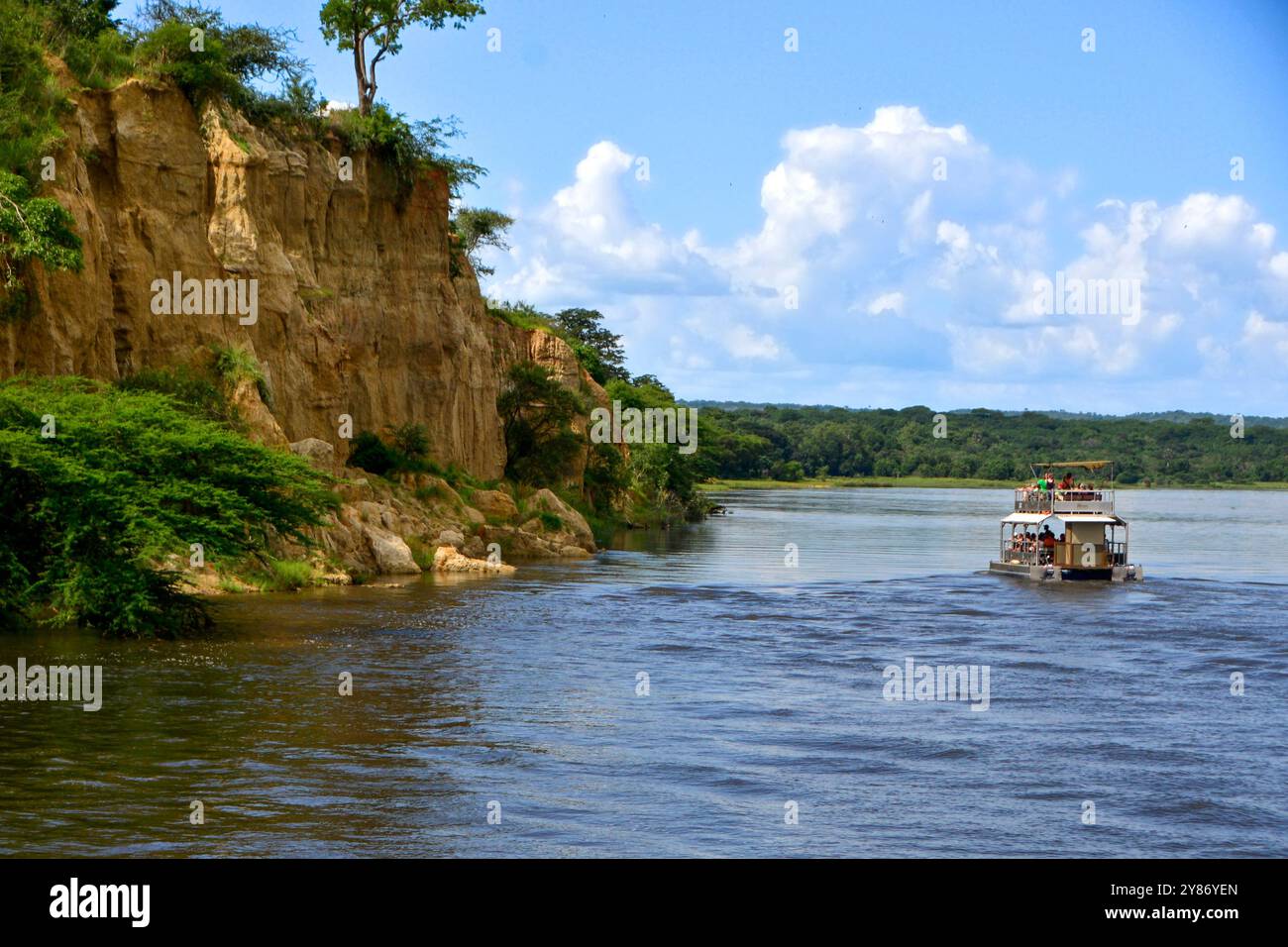 Tourists on a boat cruise on River Nile in Murchison Falls National ...