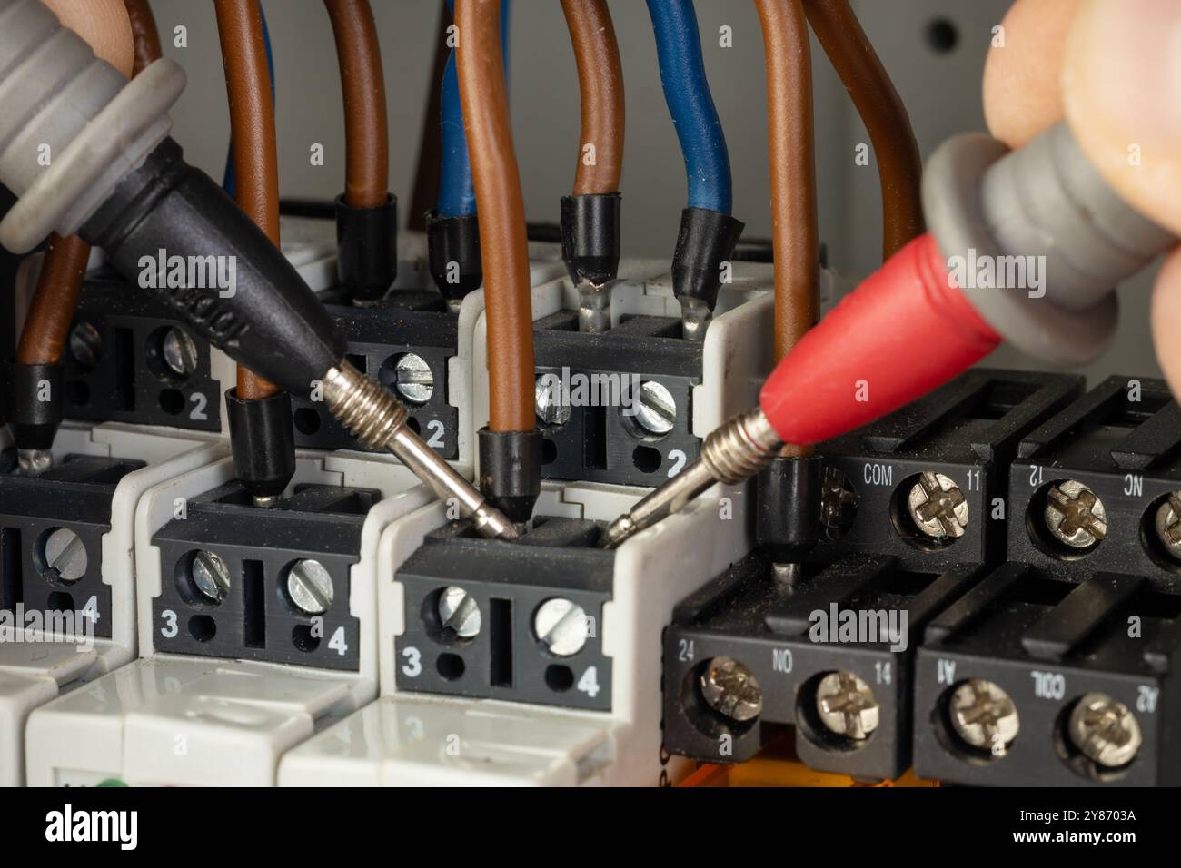 Testing Electrical Connections With Probes In A Terminal Block Stock