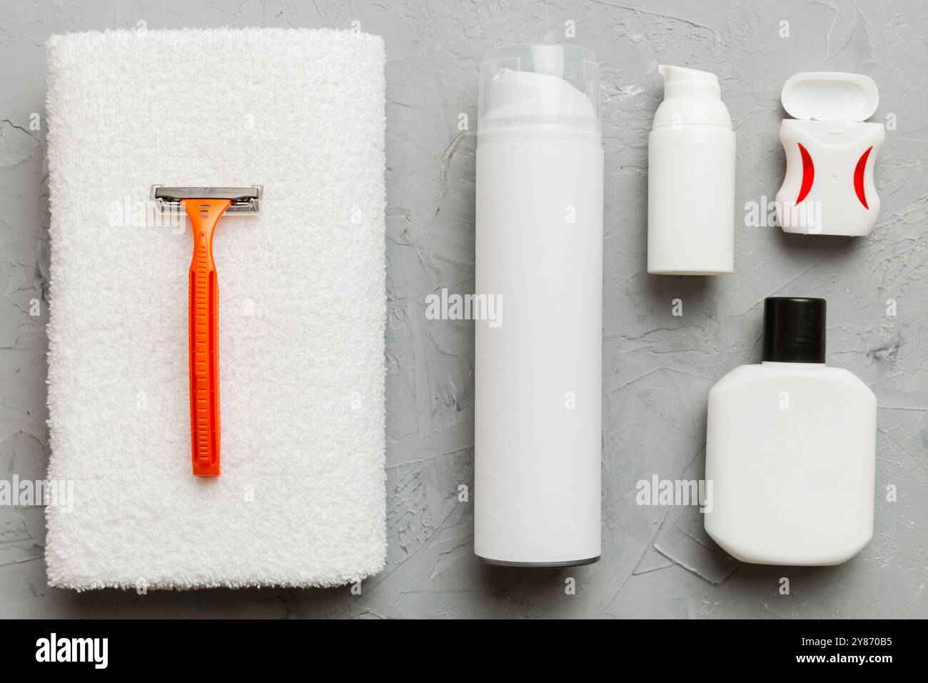 Mockup for bathing products top view flat lay, spa razor, toothpaste ...