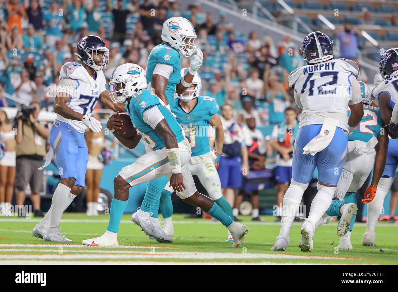 Miami Gardens, FL USA; Miami Dolphins quarterback Tyler Huntley (18 ...