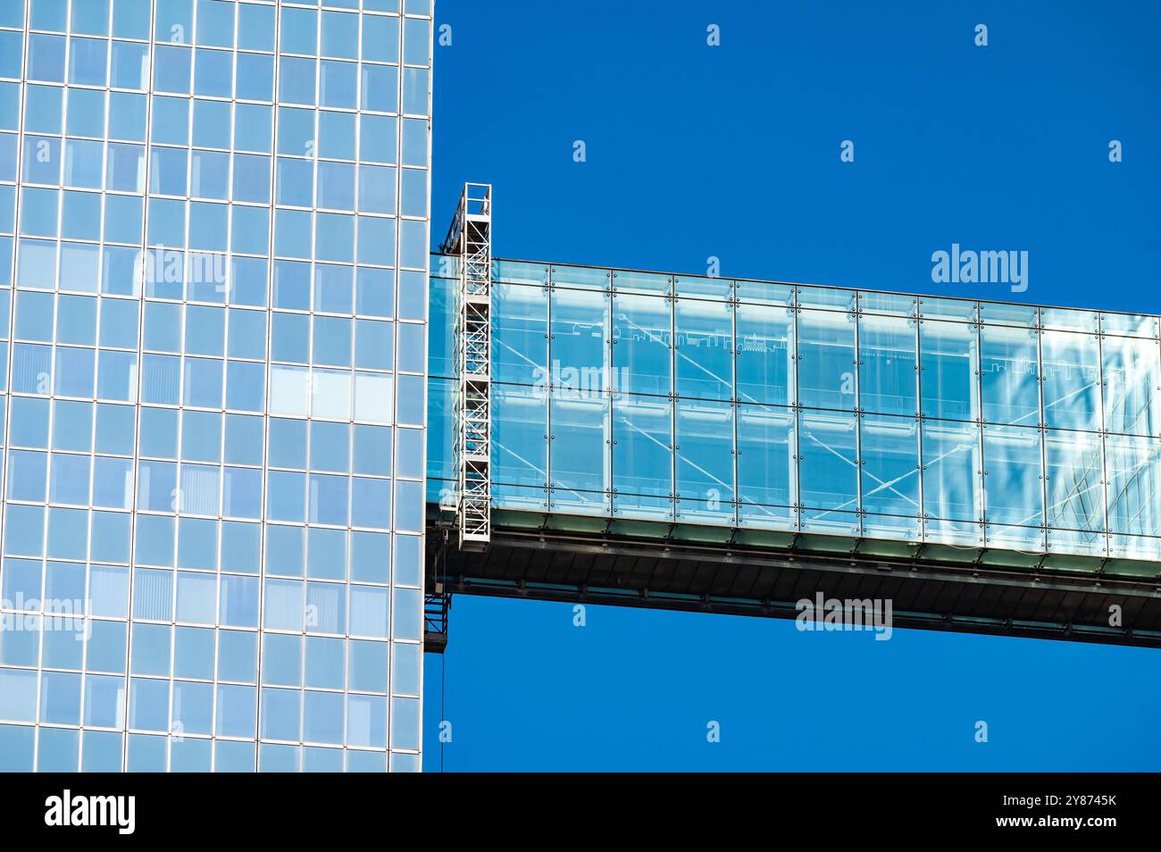 Abstract blue patterns of the Proximus tower, Brussels North district ...