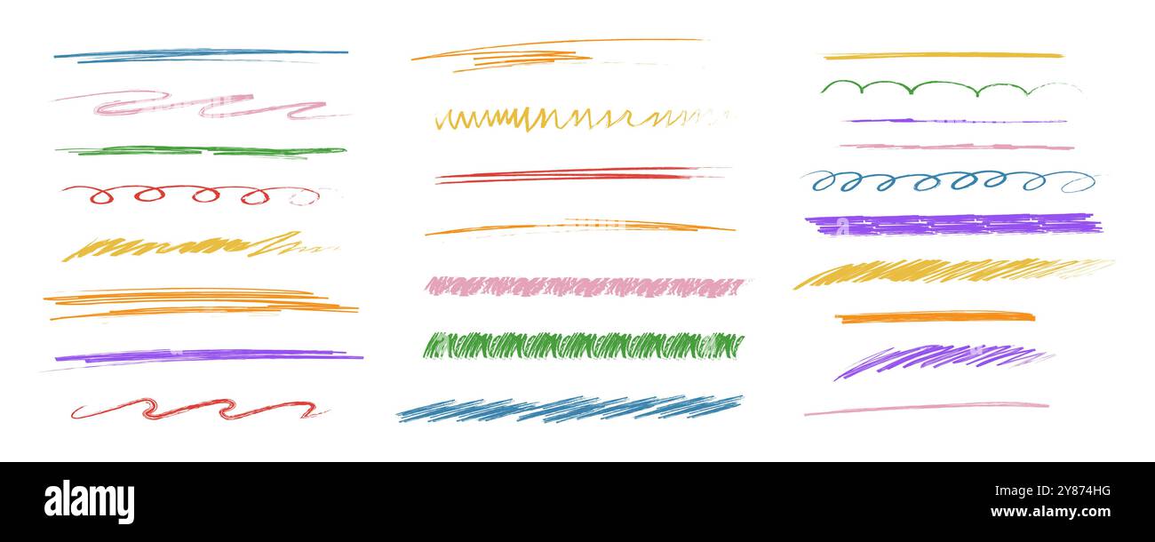 Chalk lines and squiggles, hand drawn doodle underlines thick line ...