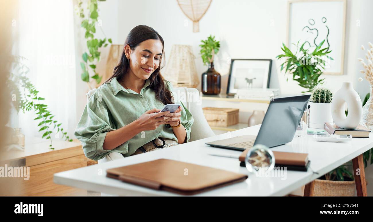 Typing, smartphone and online with laptop, woman and planning for ...