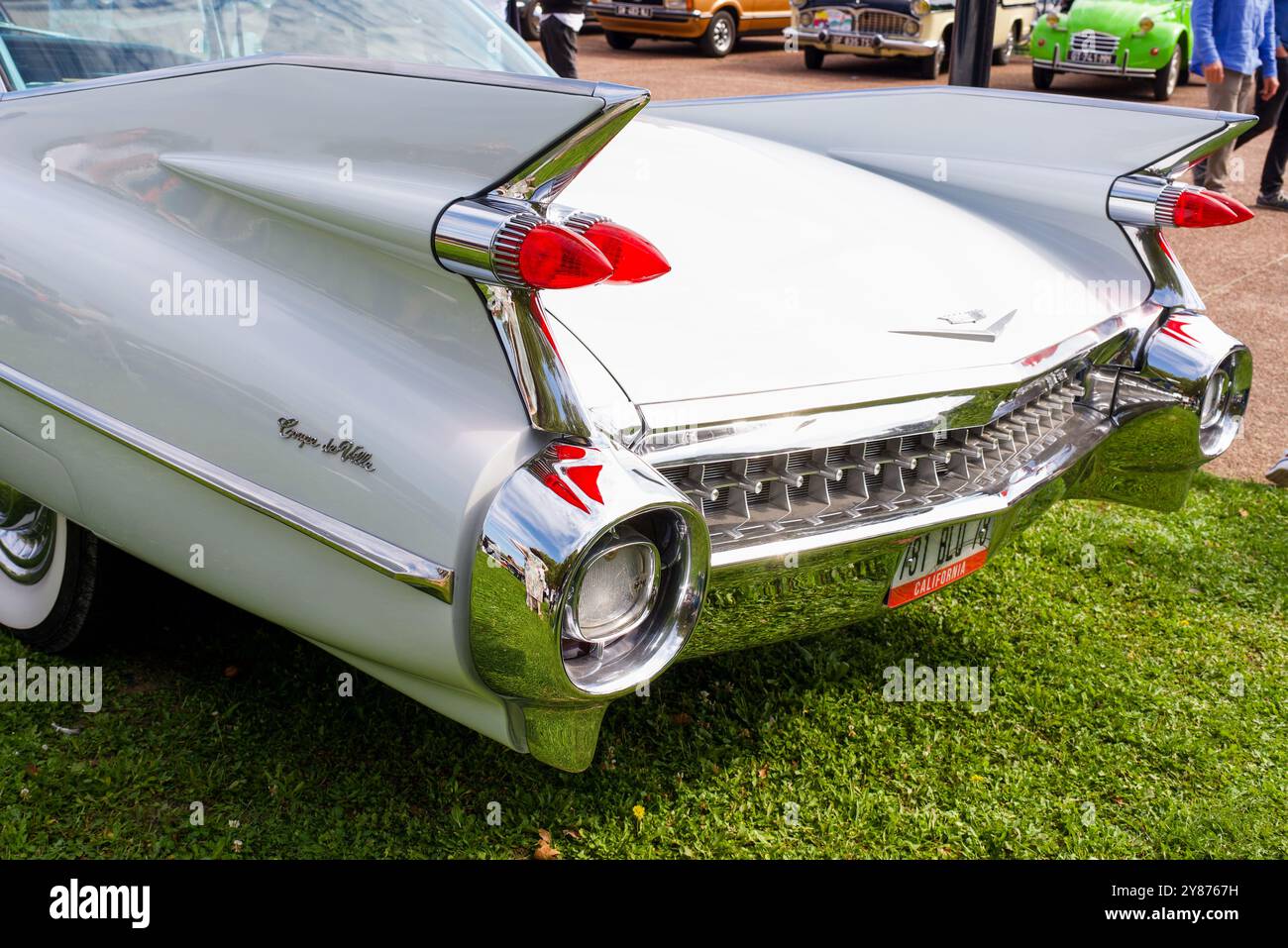 Suresnes, France 09.21.2024 The rear of a vintage white Cadillac ...