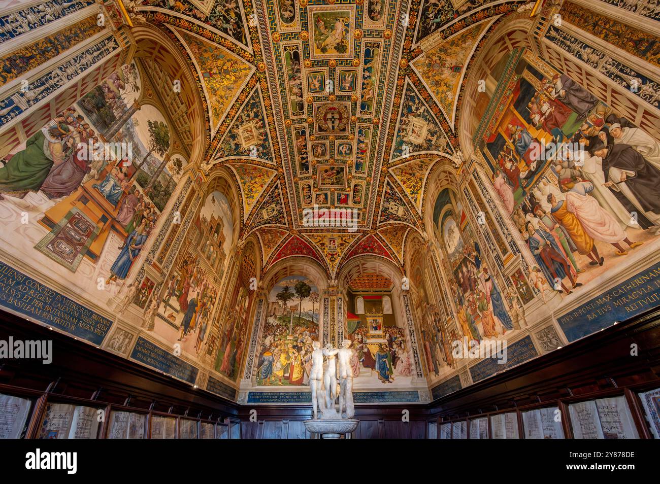 Siena, Italy - Aug 9,2023: A detailed view of the Piccolomini Library ...