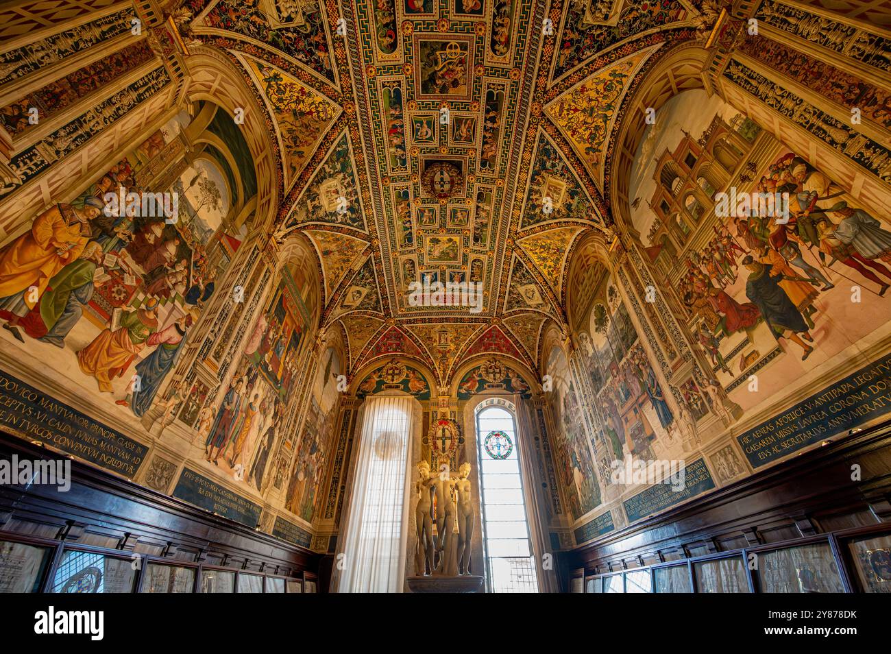 Siena, Italy - Aug 9,2023: A detailed view of the Piccolomini Library ...