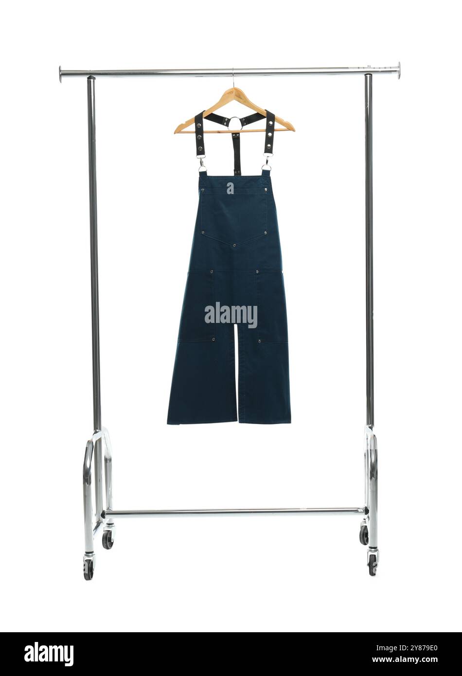 One apron on clothing rack isolated on white Stock Photo - Alamy