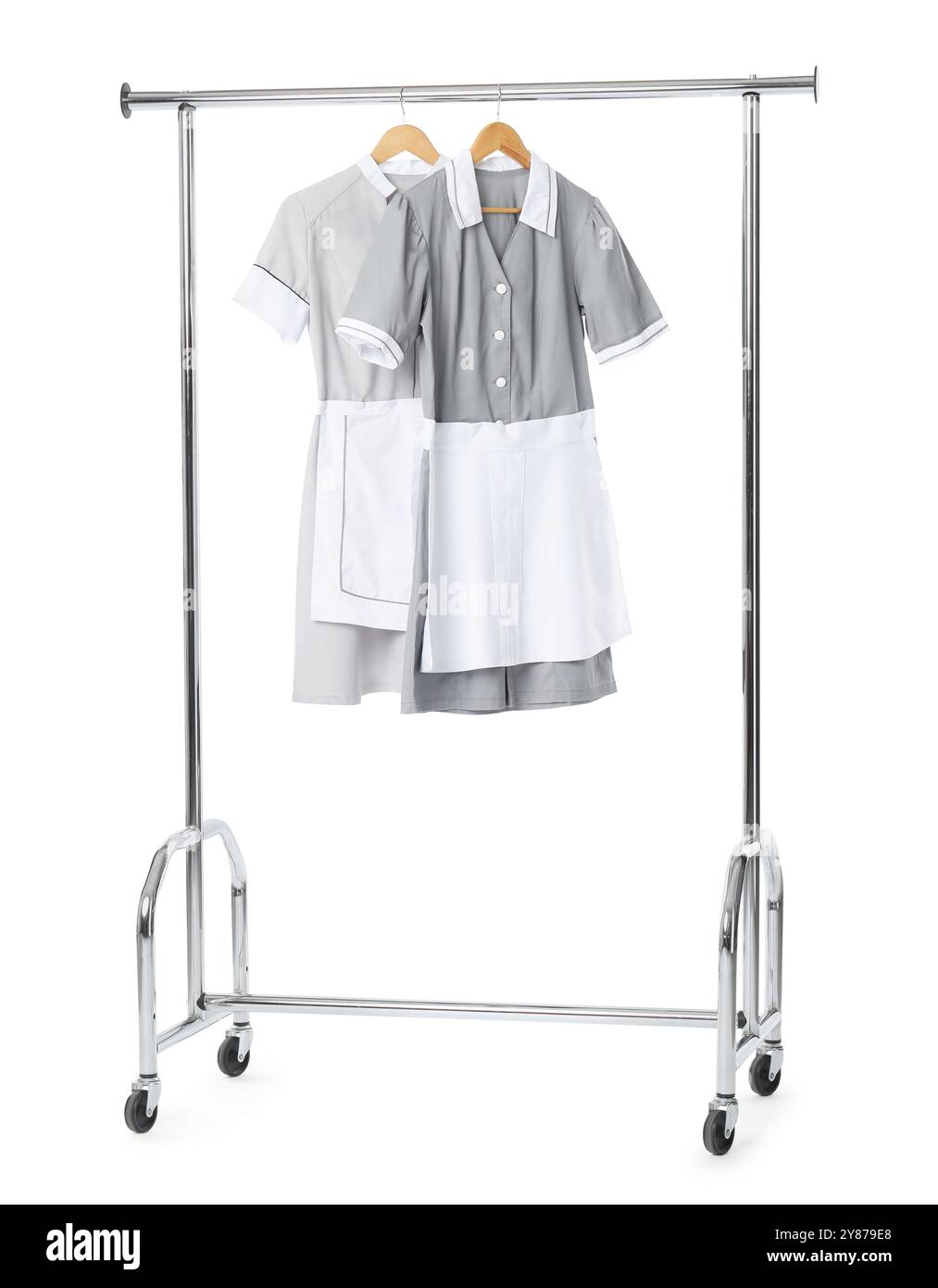 Maids' uniforms on clothing rack isolated on white Stock Photo - Alamy